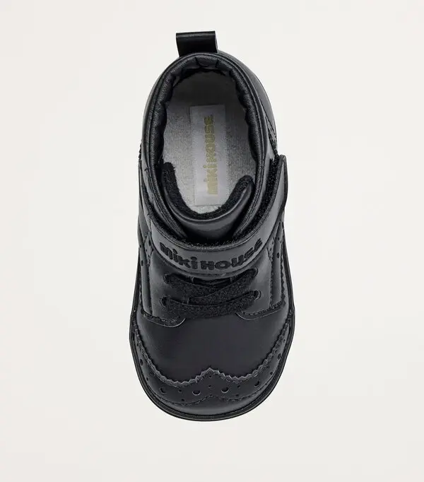 MIKI HOUSE Wing Tip Brogue Boots With Velcro And Lace Fastening - Black