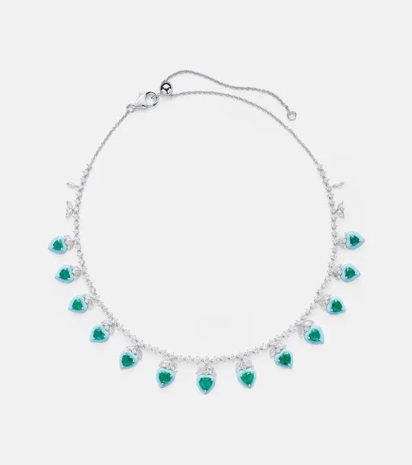 KAMYEN 18kt White Gold Choker With Emeralds And Diamonds - Silver