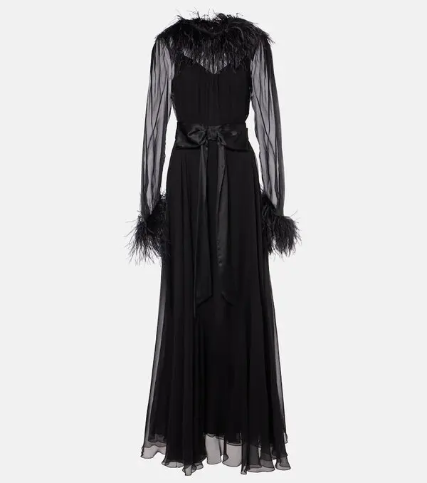 Dolce & Gabbana Feather-trimmed Silk Chiffon Gown