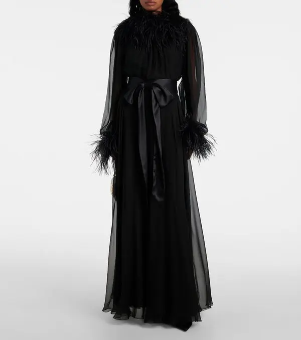 Dolce & Gabbana Feather-trimmed Silk Chiffon Gown