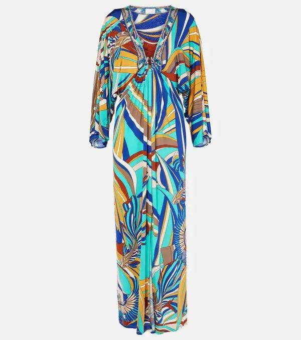 Camilla Draped Printed Maxi Dress - Multicoloured