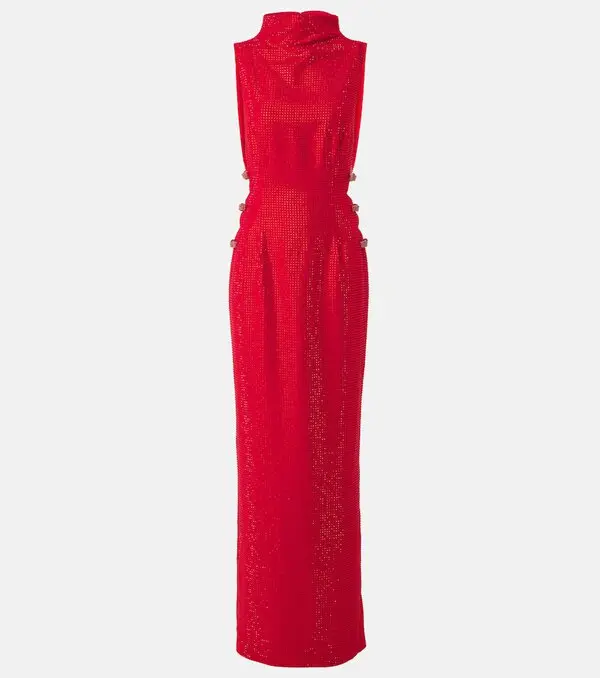 SELF-PORTRAIT Embellished Cutout Crepe Gown - Red
