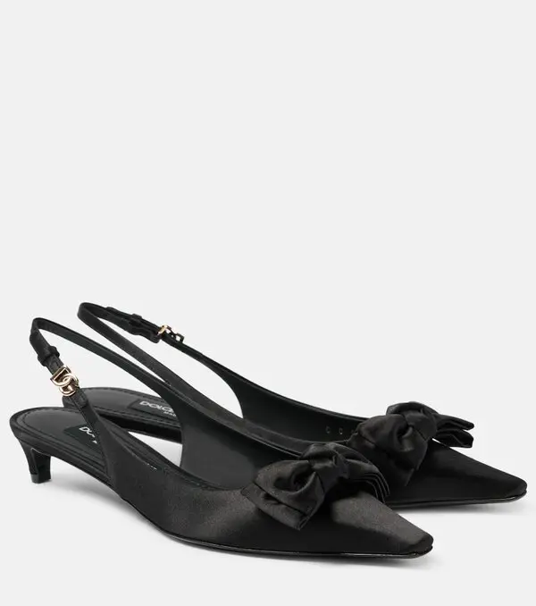 Dolce & Gabbana Satin Slingback Pumps With Bow Detailing - Black