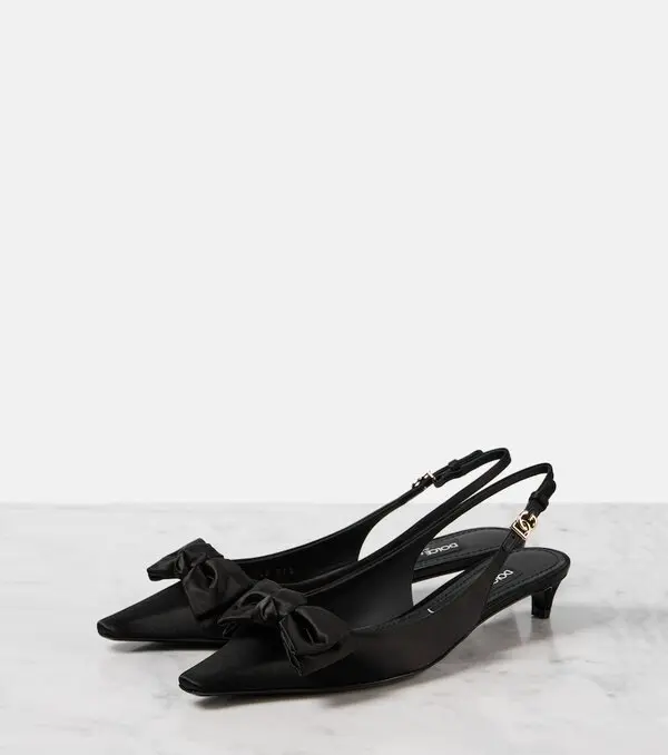 Dolce & Gabbana Satin Slingback Pumps With Bow Detailing