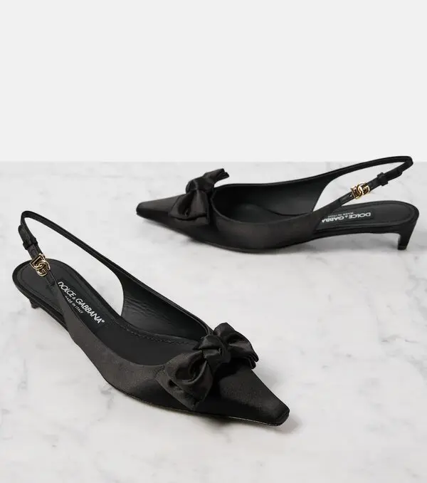 Dolce & Gabbana Satin Slingback Pumps With Bow Detailing