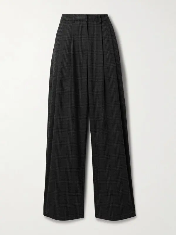 Proenza Schouler White Label Checked Flannel Wide-leg Pleated Trousers - Gray