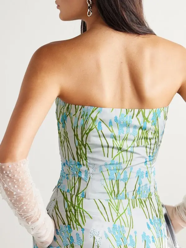 Bernadette Lena Cropped Strapless Floral-print Woven Top