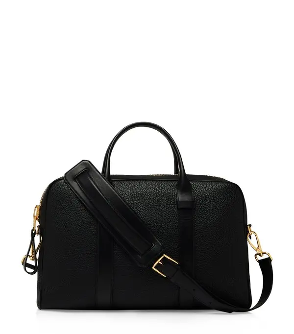 TOM FORD Grained Leather Buckley Briefcase With Gold-tone Zip - Black