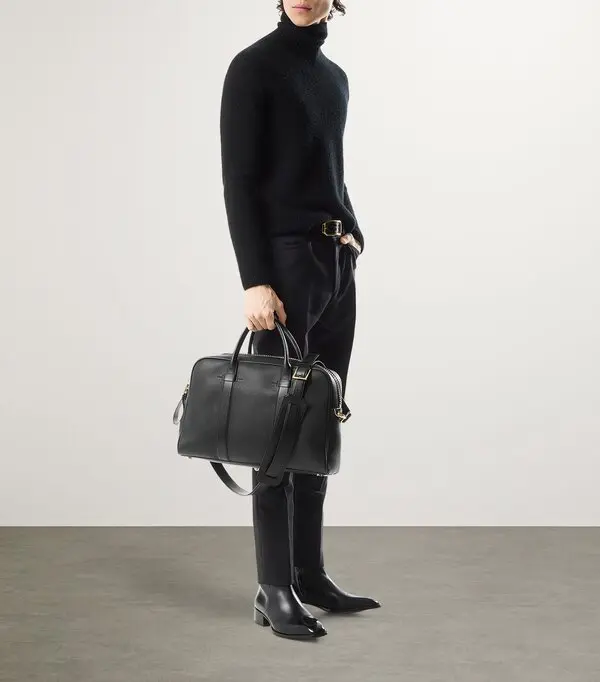 TOM FORD Grained Leather Buckley Briefcase With Gold-tone Zip