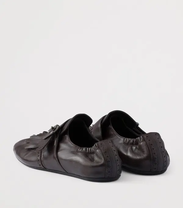Prada Calf Leather Fringed Monk Strap Shoes - Brown
