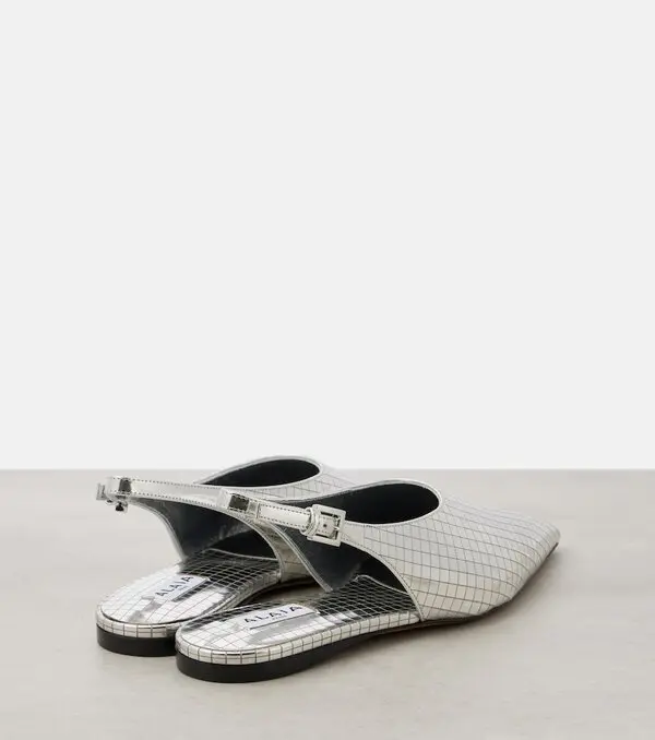Alaïa Art Deco Mirrored Leather Slingback Flats