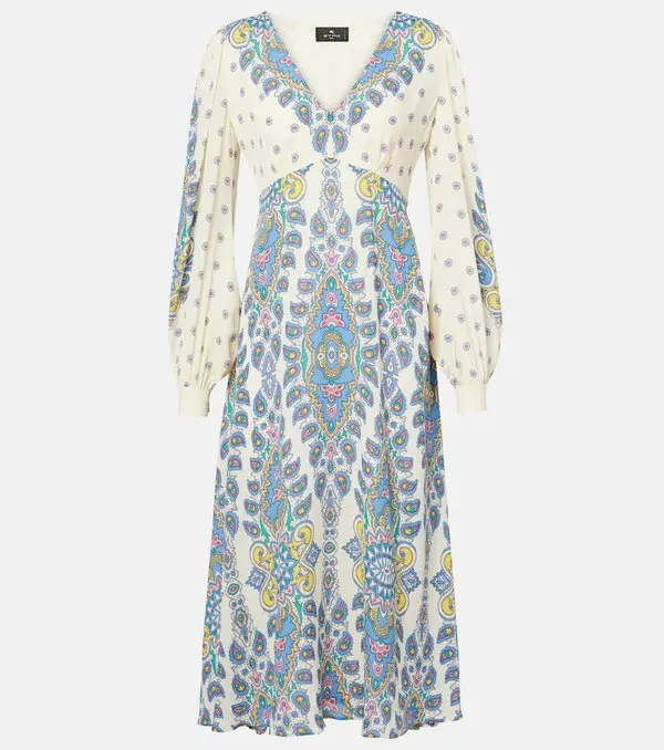 Etro Paisley Crepe De Chine Midi Dress - Multicoloured