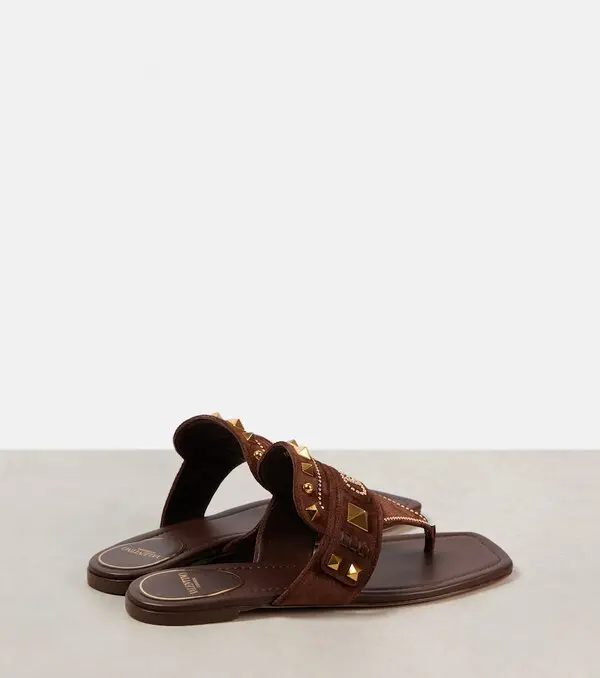 Valentino Garavani Embellished Suede Thong Sandals
