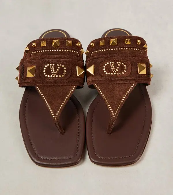 Valentino Garavani Embellished Suede Thong Sandals
