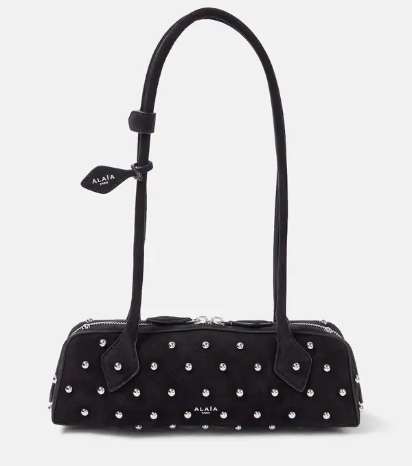 Alaïa Le Teckel Small Studded Suede Shoulder Bag - Black