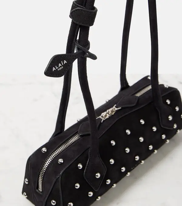 Alaïa Le Teckel Small Studded Suede Shoulder Bag