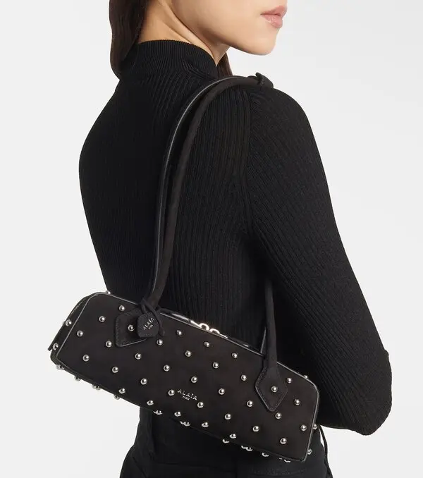 Alaïa Le Teckel Small Studded Suede Shoulder Bag