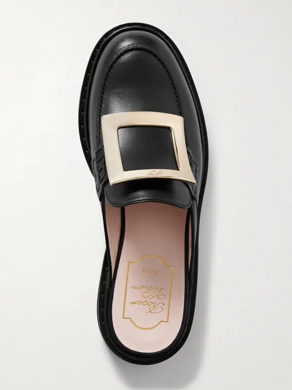 ROGER VIVIER Viv Rangers Embellished Leather Slippers