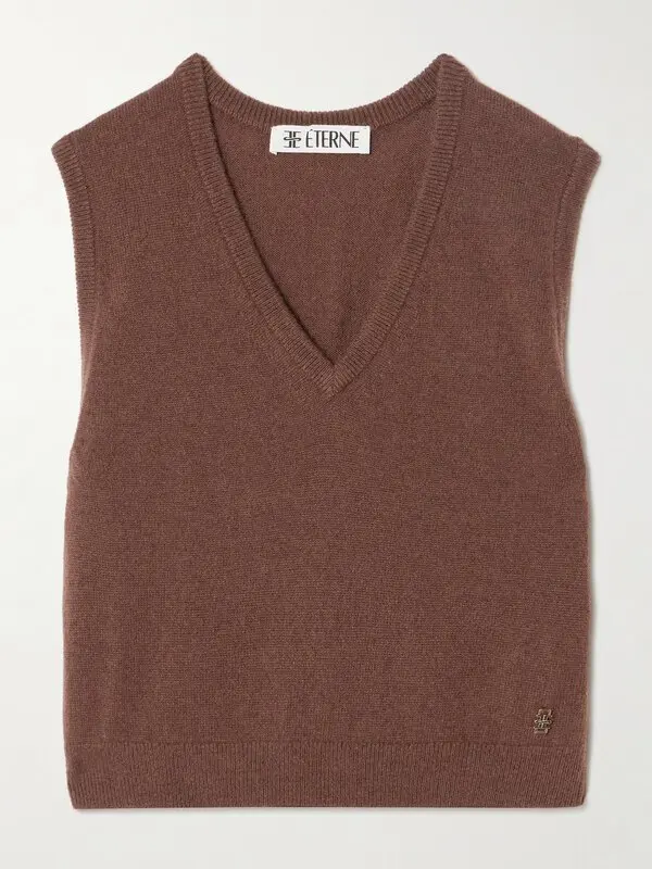 Eterne Lenny Cropped Cashmere Vest - Brown