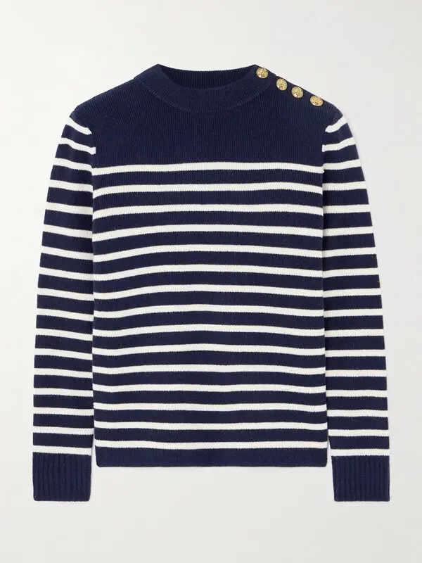 Chloé Striped Wool And Cashmere-blend Sweater With Button Detail
