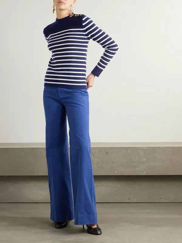 Chloé Striped Wool And Cashmere-blend Sweater With Button Detail