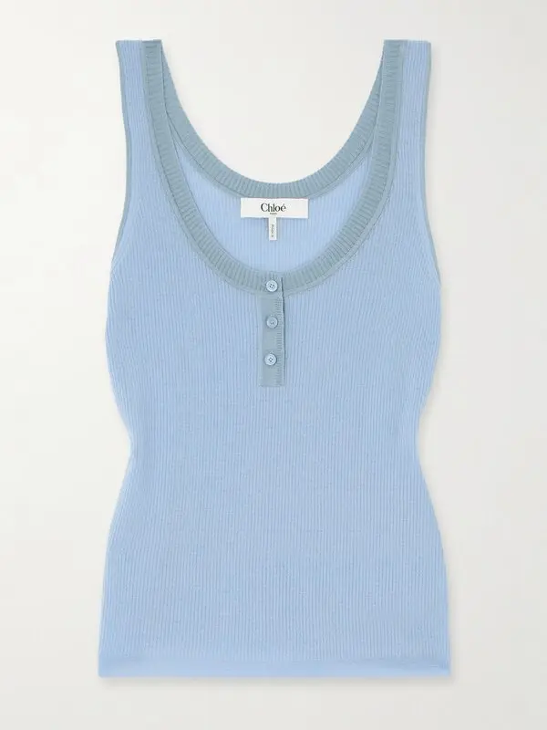 Chloé Ribbed Wool Tank Top - Blue