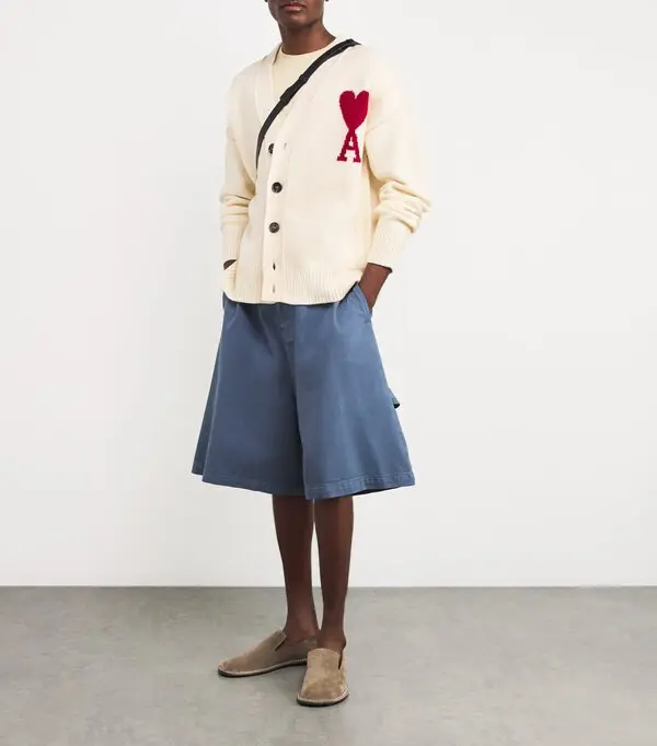 AMI Paris Virgin Wool De Coeur Cardigan - Ivory