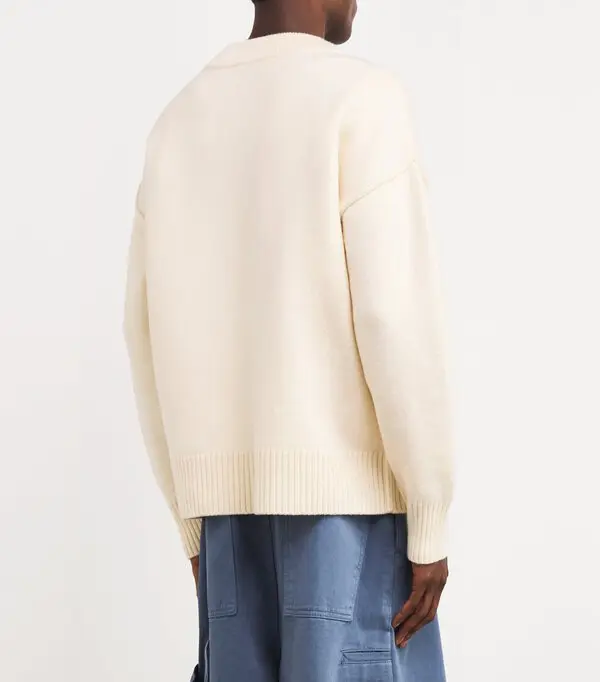 AMI Paris Virgin Wool De Coeur Cardigan - Ivory