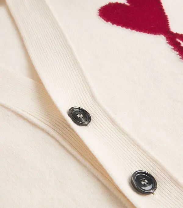 AMI Paris Virgin Wool De Coeur Cardigan - Ivory