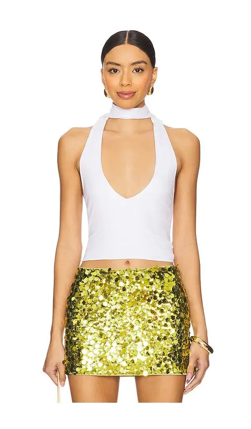 Superdown Halterneck Top With Draped Fabric - White
