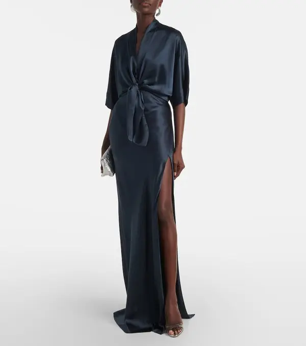 THE SEI Asymmetric Silk Satin Maxi Skirt