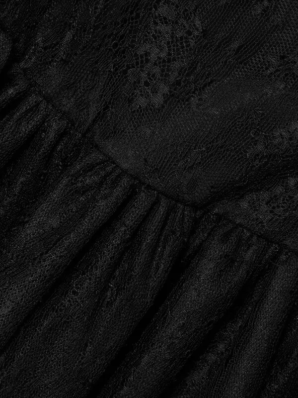 Nina Ricci Gathered Chantilly Lace Mini Dress With Velvet Bows
