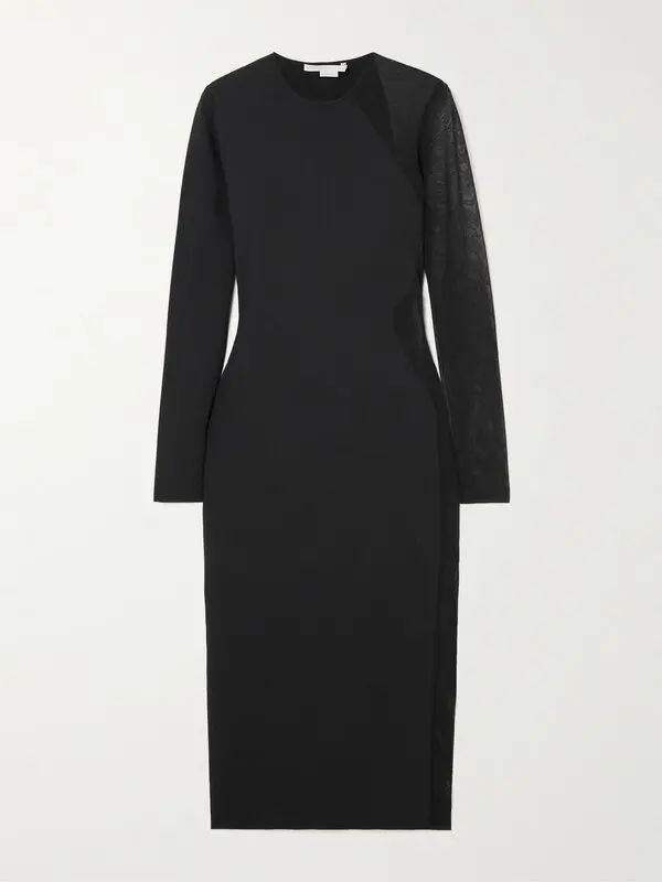 Stella McCartney Mesh Panelled Ponte Midi Dress - Black