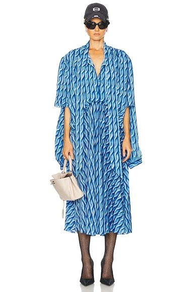 Balenciaga Double Sleeve Crepe Dress - Blue