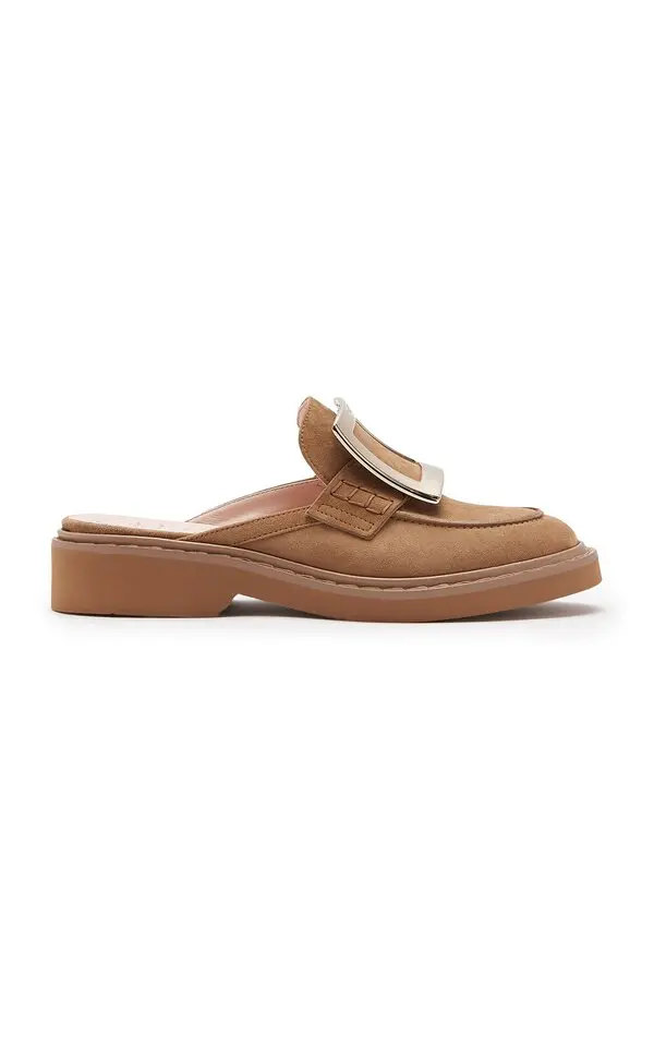 ROGER VIVIER Buckle-detailed Suede Mule Loafers - Tan