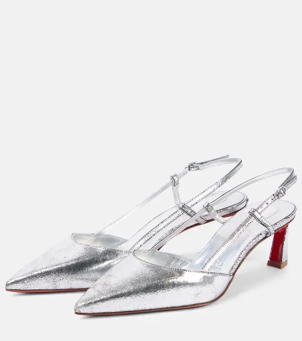 CHRISTIAN LOUBOUTIN Condoroline 55 Metallic Leather Slingback Pumps