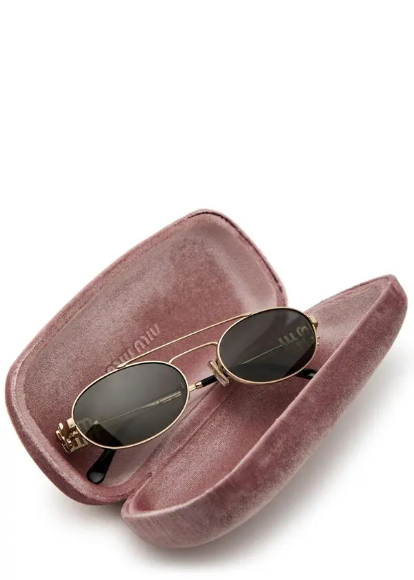 Miu Miu Oval Frame Metal Sunglasses - Black