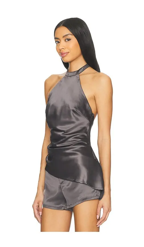 Superdown Halterneck Satin Top - Grey