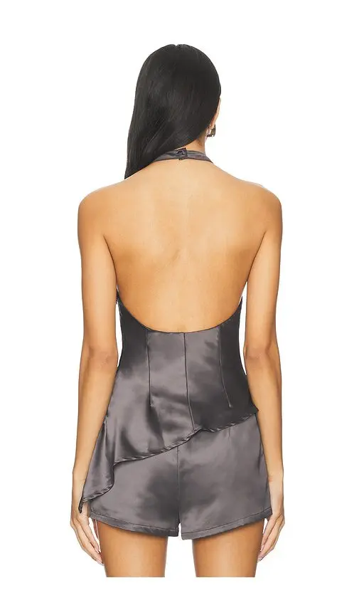 Superdown Halterneck Satin Top - Grey
