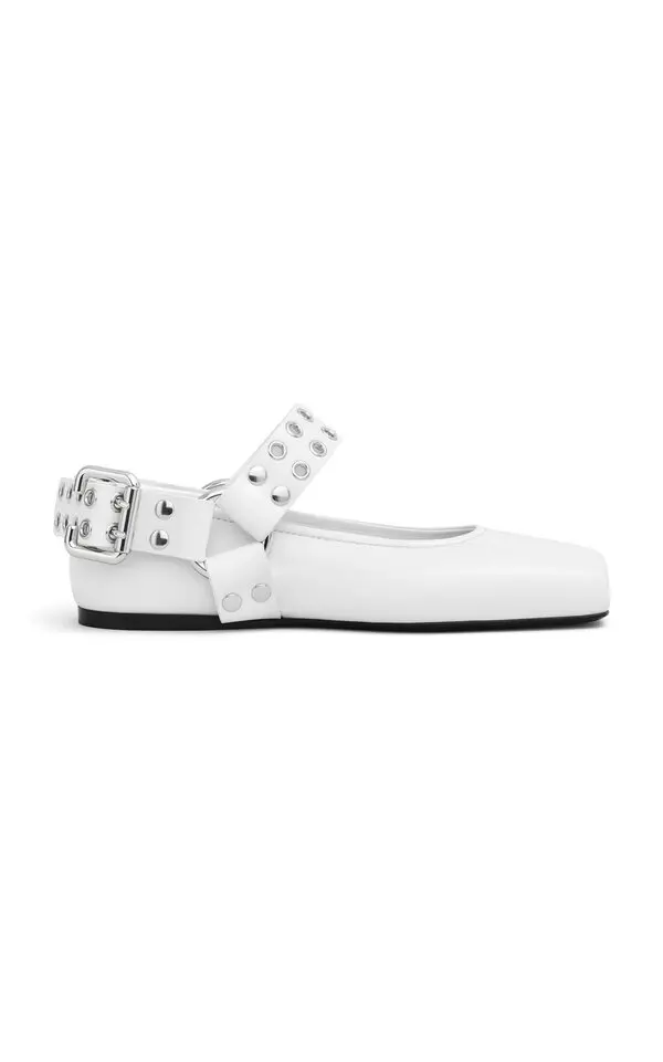 Alaïa Biker Leather Ballet Flats - White