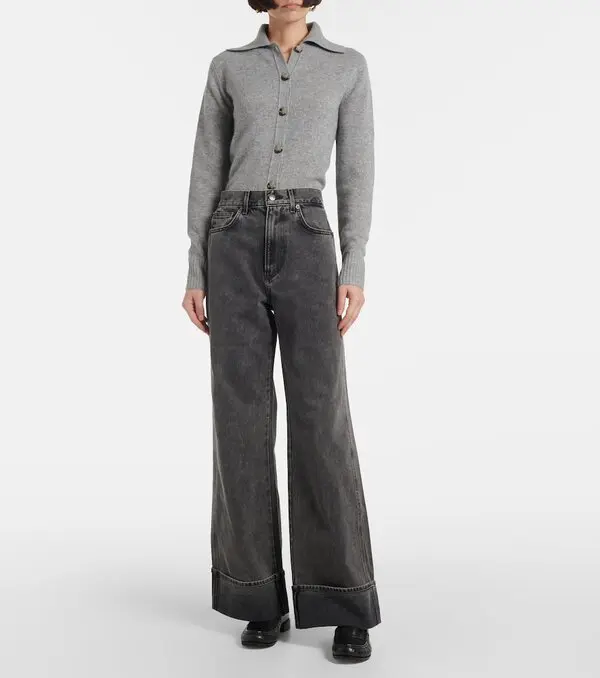Veronica Beard Taylor High-rise Wide-leg Jeans In Stoned Washed Onyx