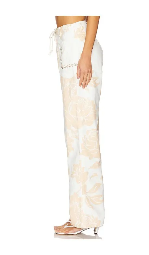 Agua Bendita X Revolve Floral Embroidered Canvas Trousers