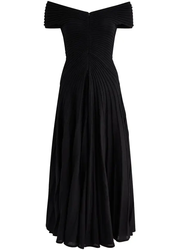 Alaïa Off-the-shoulder Ribbed Wool Midi Dress - Black