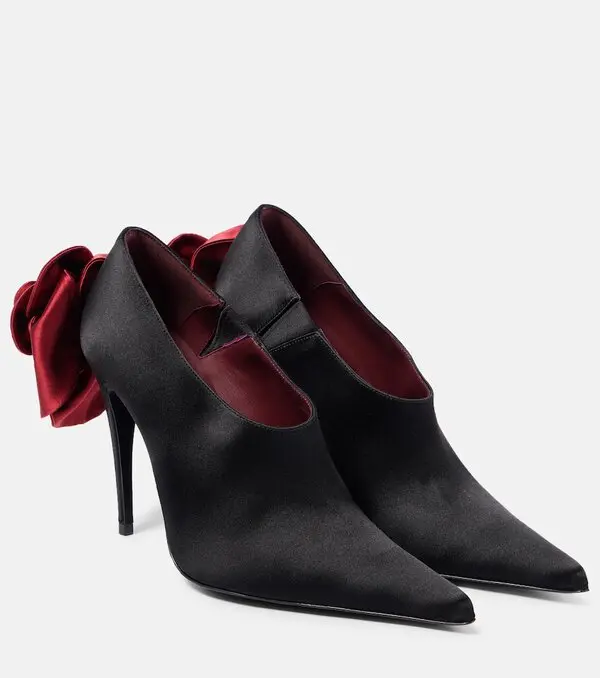 Magda Butrym Floral Appliqué Satin Pumps - Black