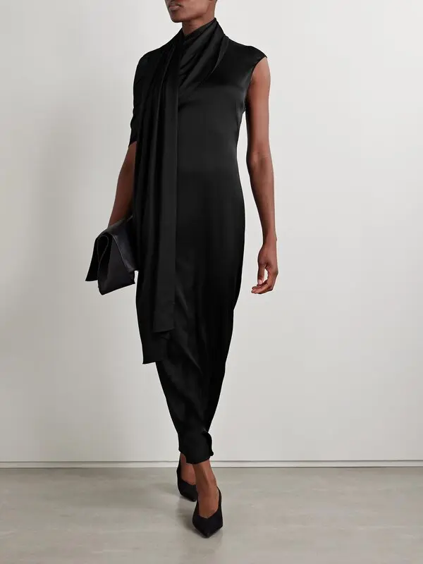 Another Tomorrow Draped Wool-blend Satin Maxi Dress