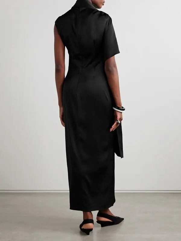 Another Tomorrow Draped Wool-blend Satin Maxi Dress