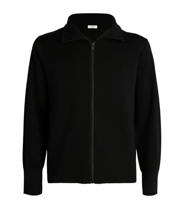 Sandro Wool Zip-up Cardigan - Black