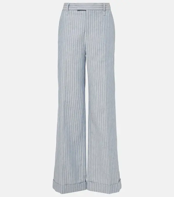 Brunello Cucinelli Striped Linen And Cotton-blend Wide-leg Trousers - Blue