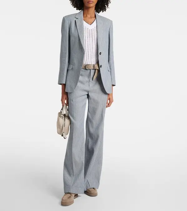 Brunello Cucinelli Striped Linen And Cotton-blend Wide-leg Trousers