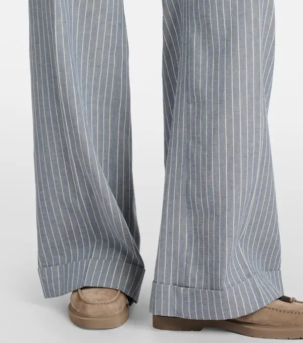 Brunello Cucinelli Striped Linen And Cotton-blend Wide-leg Trousers